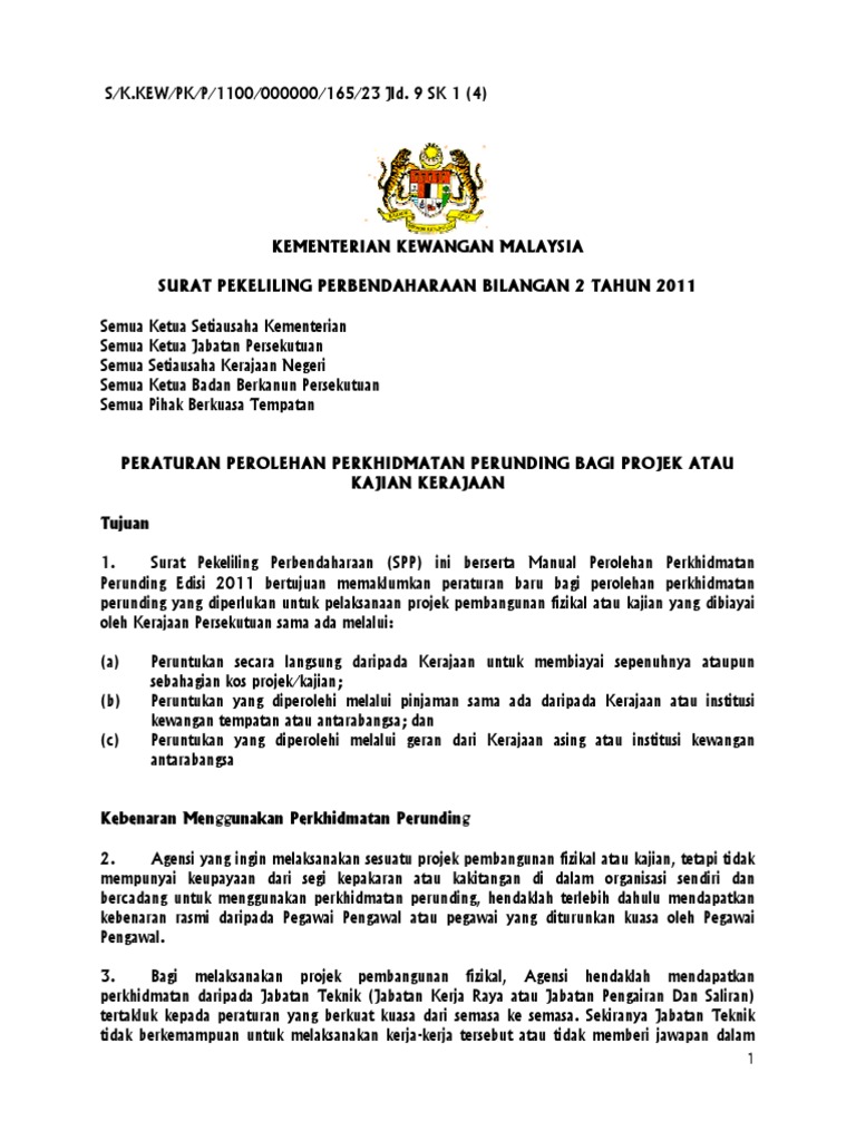 Peraturan Perolehan Perkhidmatan Perunding Bagi Projek Atau Kajian ...