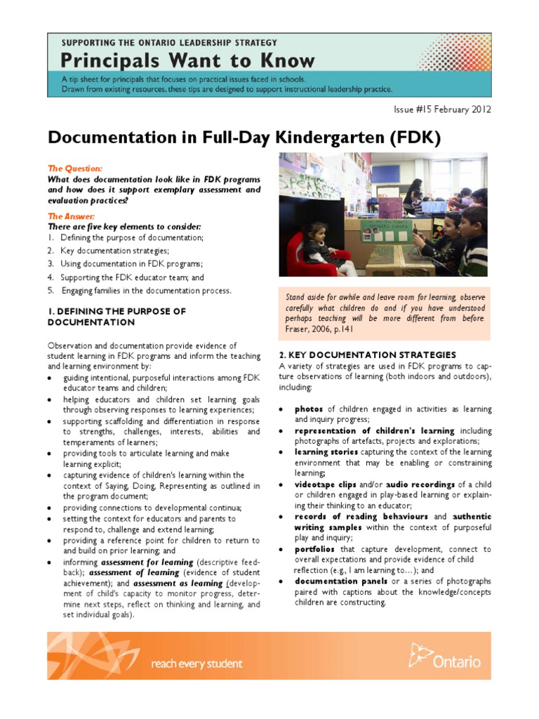 Documentation in Full-Day Kindergarten (FDK) | PDF | Educational ...
