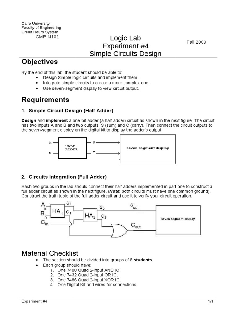 Logic Lab Experiment #4 Simple Circuits Design: Objectives | PDF | Computers | Technology ...