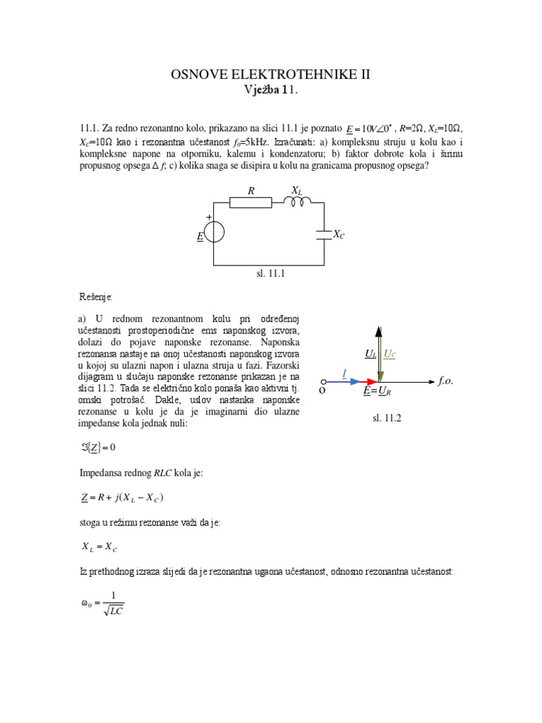 Rezonantno Kolo Vjezba - 11. | PDF