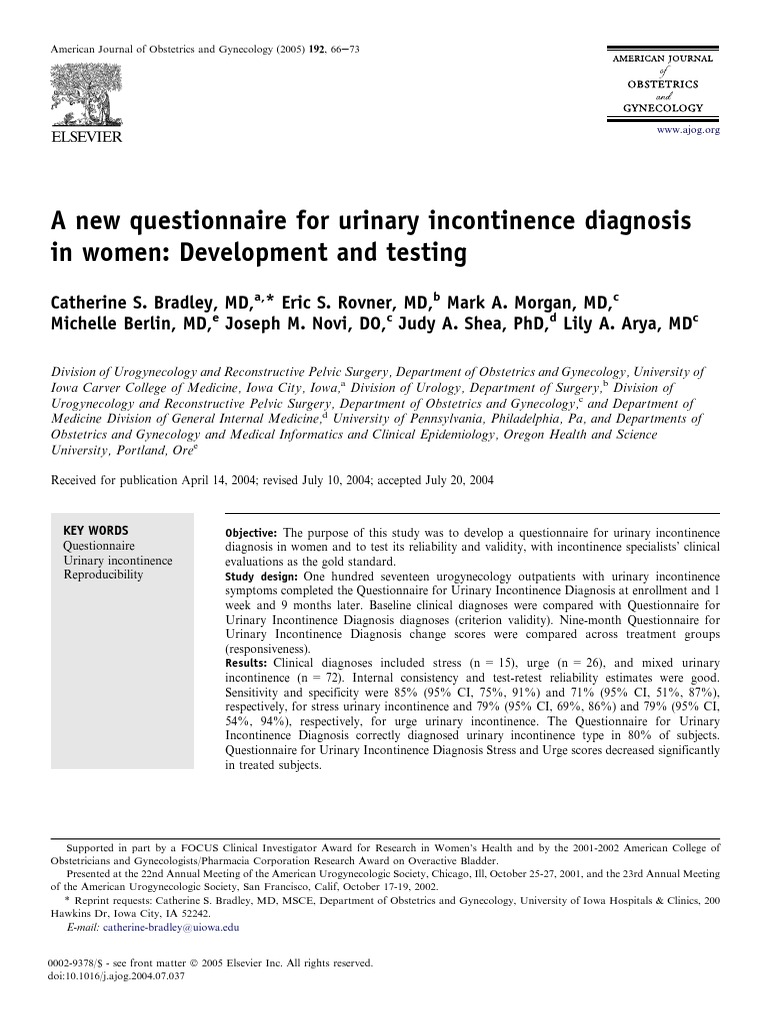 New Questionnaire for Urinary Incontinence | PDF | Urinary Incontinence ...