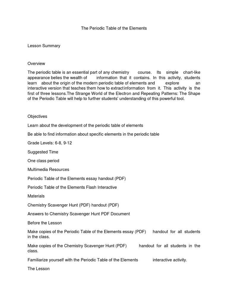 The Periodic Table of The Elements (LP) | PDF | Atoms | Chemical Elements