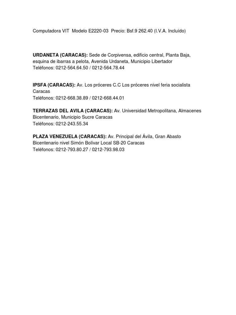 Computadora VIT Modelo E2220 | PDF