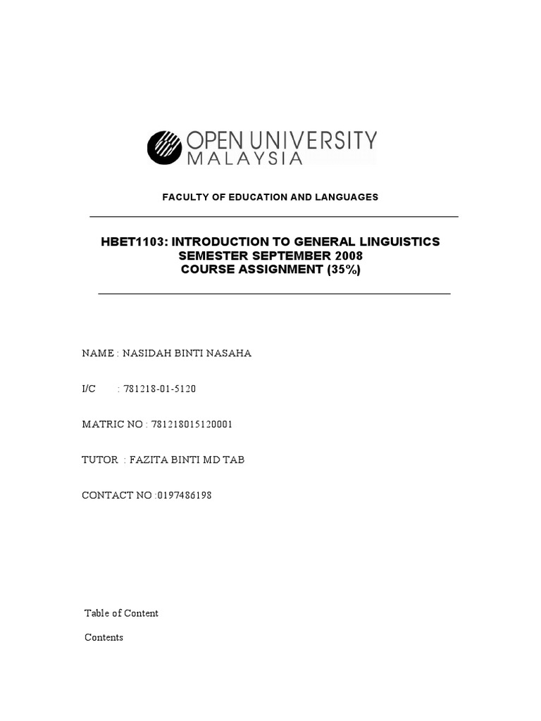 Hbet1103 Introduction To General Linguistics | PDF | Linguistics | Syntax