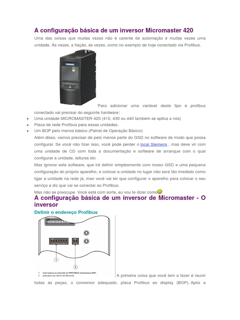 A Configuração Básica de Um Inversor Micromaster 420 | PDF | Palavra ...