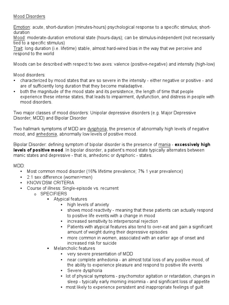 Psy18 Exam 2 Study Guide | PDF | Phobia | Mania