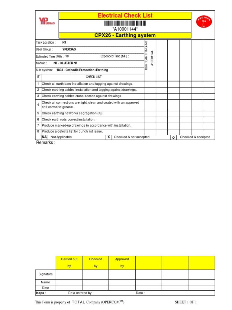 Earthing System Inspection Checklist | PDF | Law | Computers