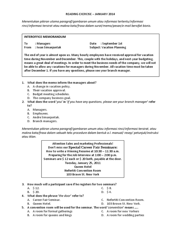 Reading Exercise | PDF