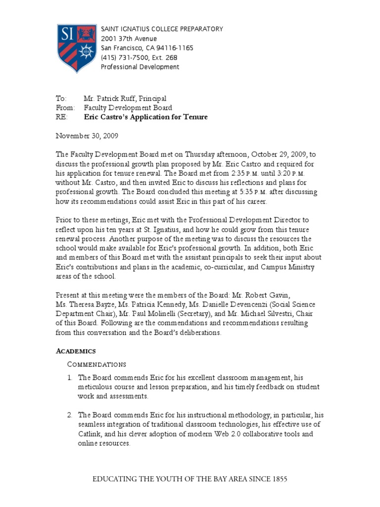 2009 Tenure Letter | PDF | Educational Technology | Teachers