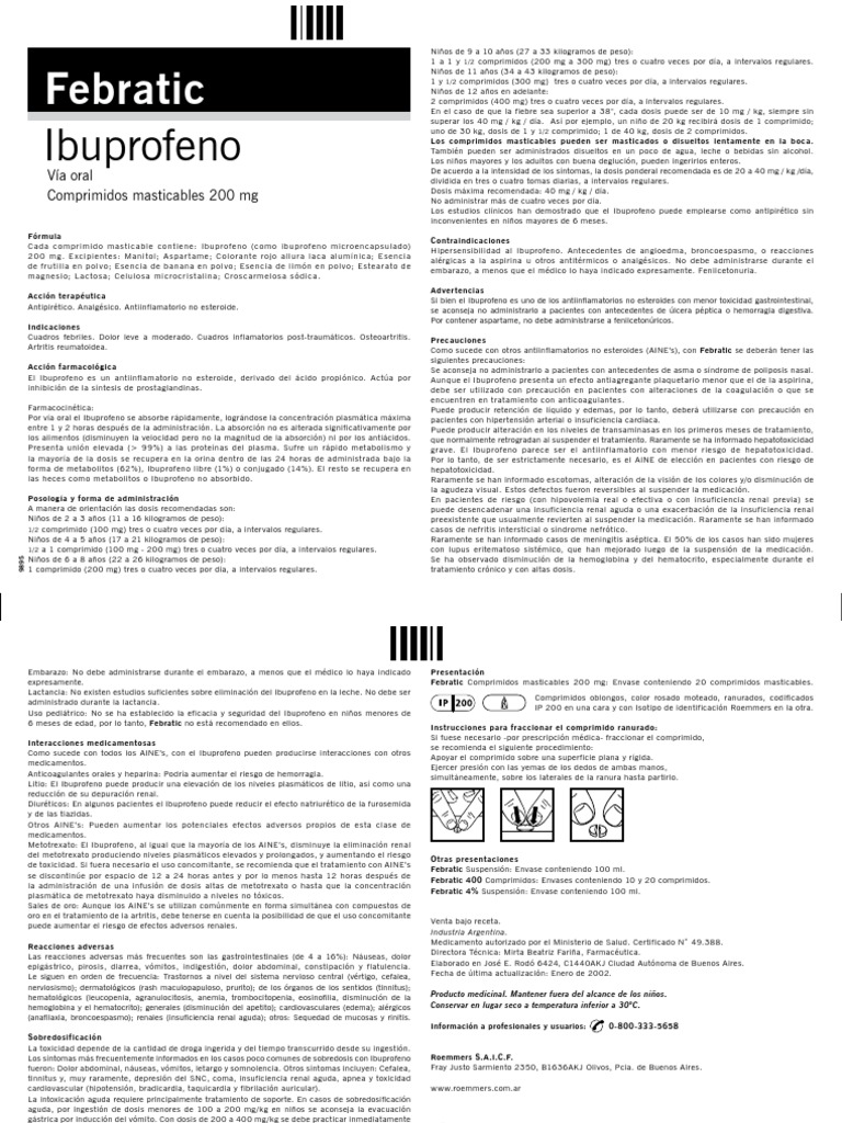 Febratic Comprimidos Masticables 9895 | PDF | Droga anti-inflamatoria libre de esteroides | Medicina