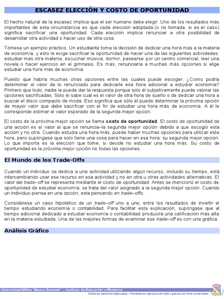 Escasez Elección y Costo de Oportunidad | PDF | Costo de oportunidad ...