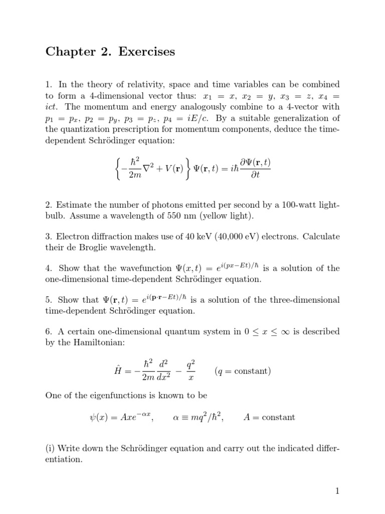 Quantum Mechanics Exercises and Solutions | PDF | Wave Function | Electron