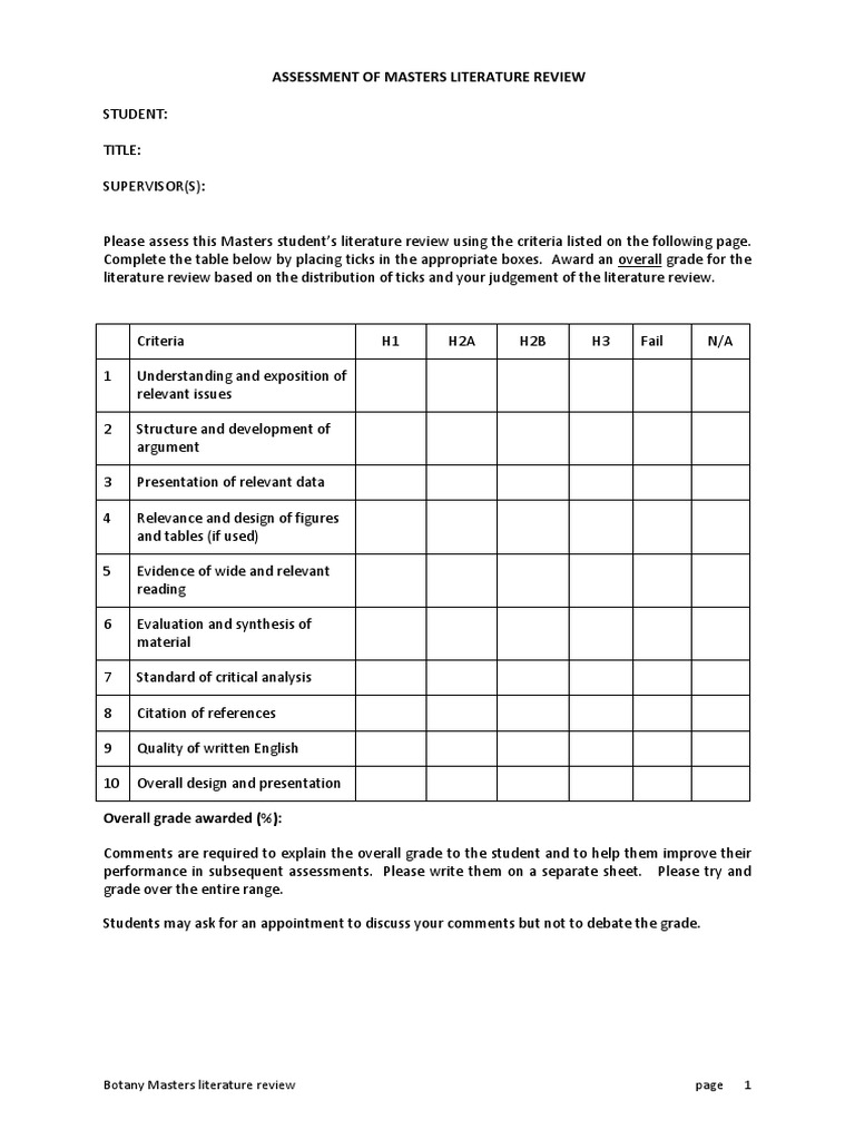 Lit Review Marking Sheetfilestube | PDF | Literature Review | Critical ...