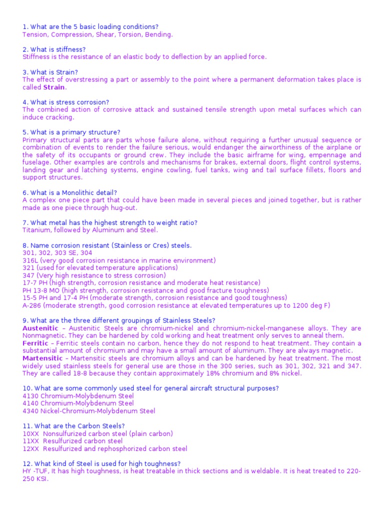Aerospace Interview Questions | PDF | Heat Treating | Deformation ...