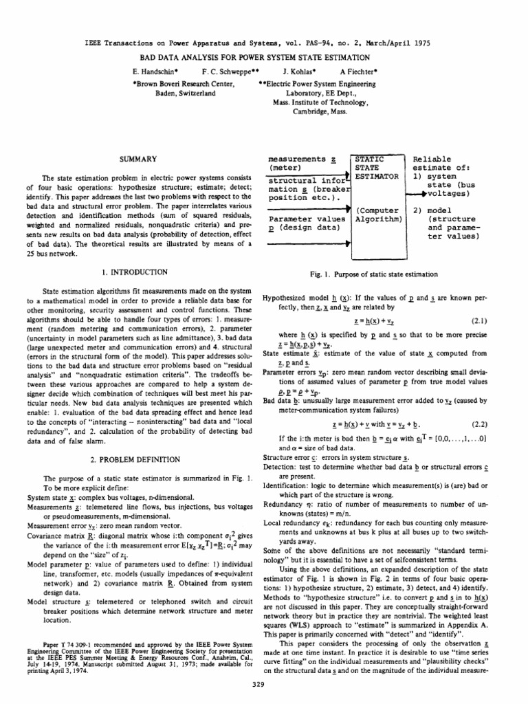 Analysis For Power System State Estimation Pdf Errors And Residuals Estimation Theory