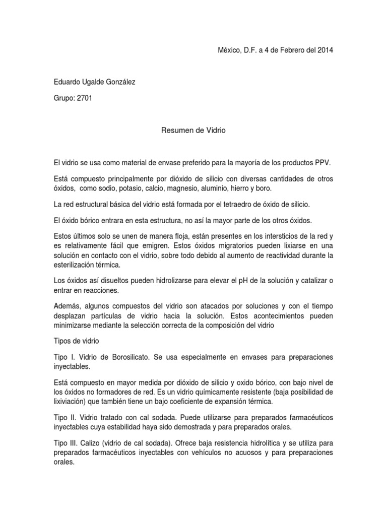 Composición y Tipos de Vidrio Farmacéutico | PDF | Silicio | Aluminio