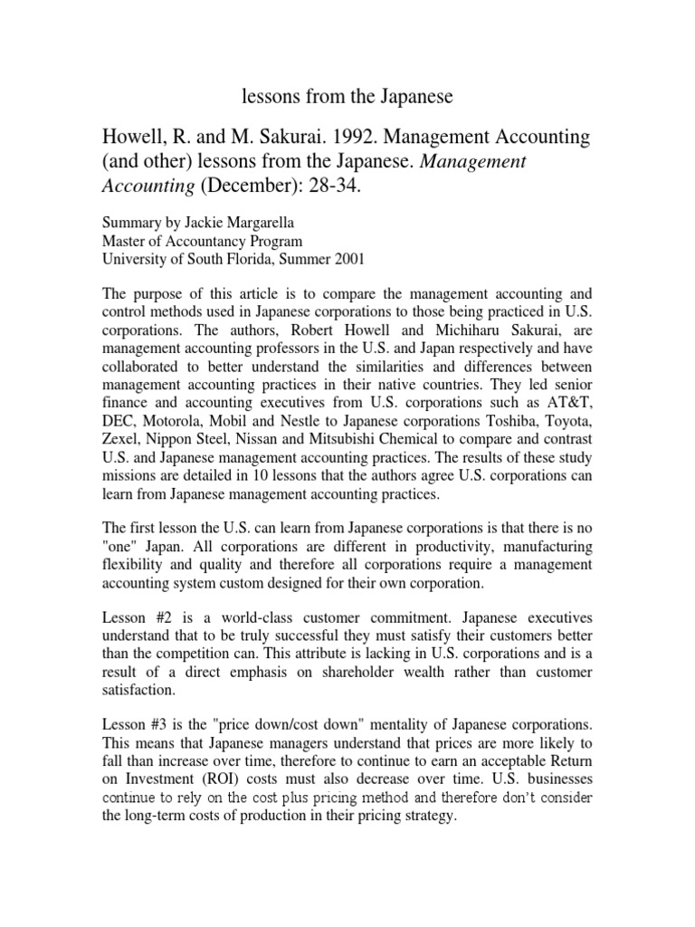Lessons in Management Accounting from Japan | PDF | Management ...