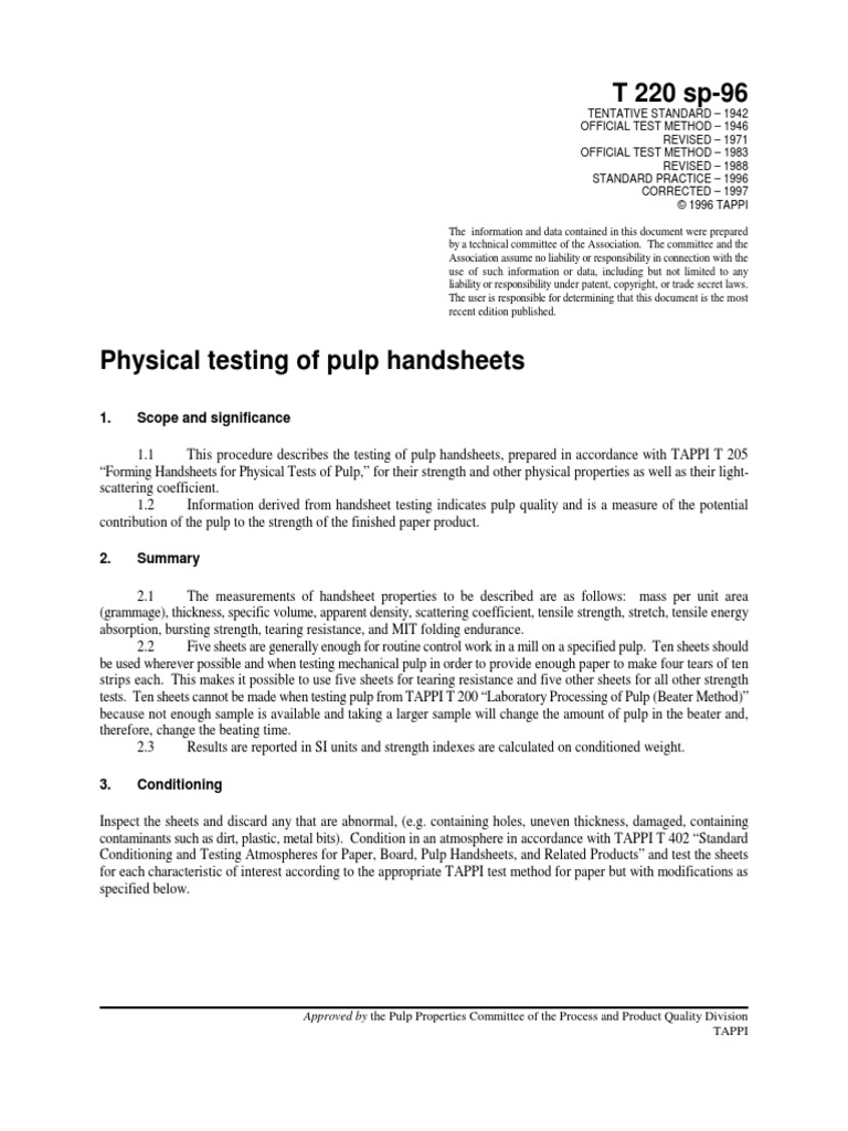 T220 Testing Handsheets | PDF | Paper | Density