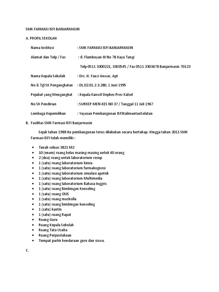 SMK Farmasi Isfi Banjarmasin | PDF