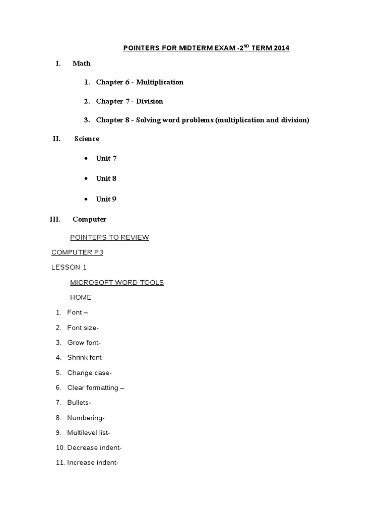 P-3 Pointers For Midterm Exam | PDF | Teaching Methods & Materials | Computers