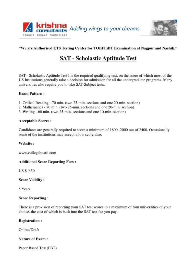 Sat Exam Details