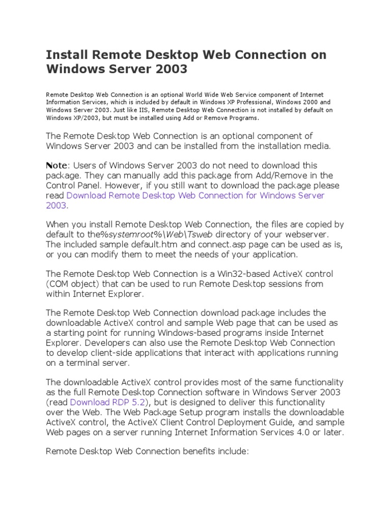Install Remote Desktop Web Connection On Windows Server 2003 | PDF ...
