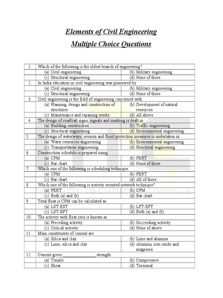 Civil Mcqs | PDF | Contour Line | Iron