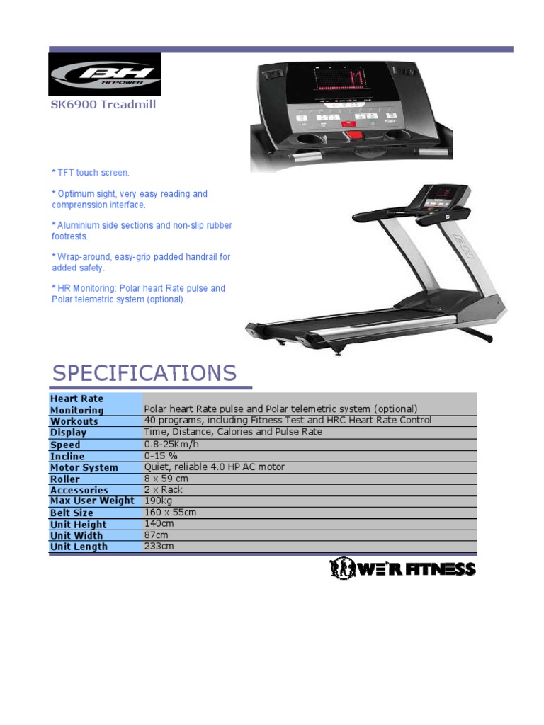 SK6900 Treadmill Specifications & Features | PDF | Business | Computers