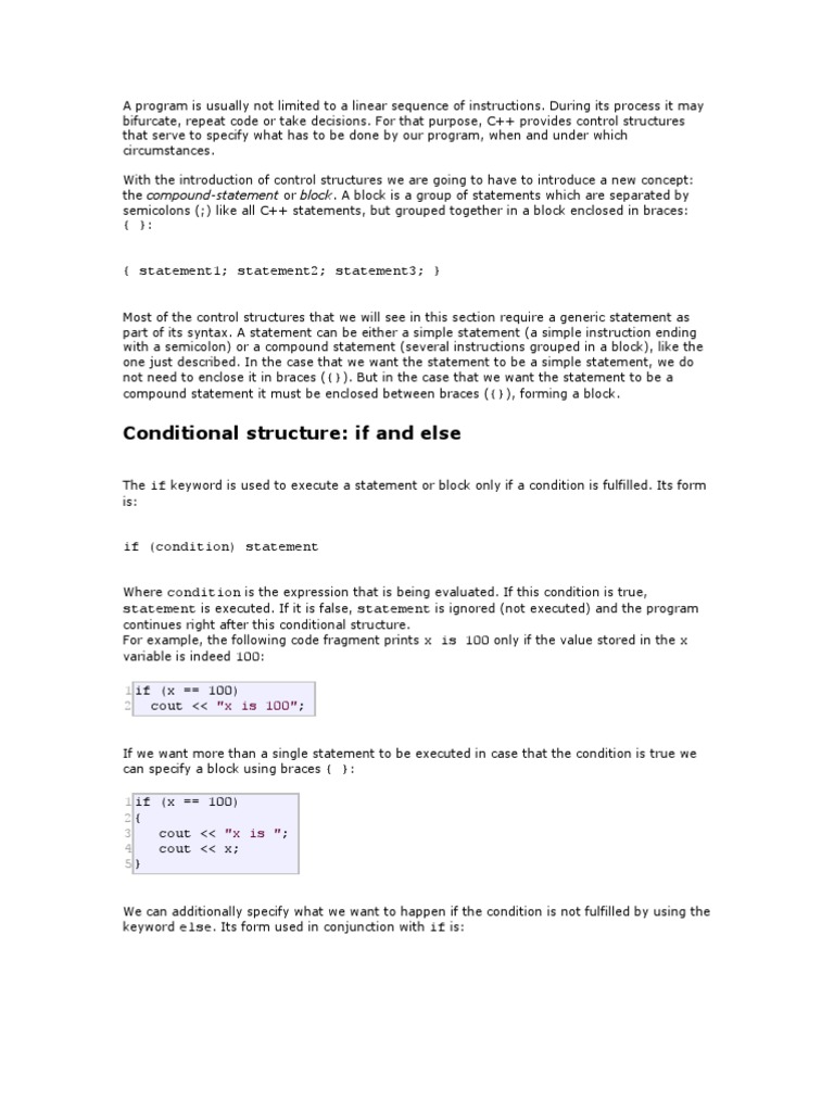 Conditional Structure: If and Else: (Statement1 Statement2 Statement3 ) | Download Free PDF ...