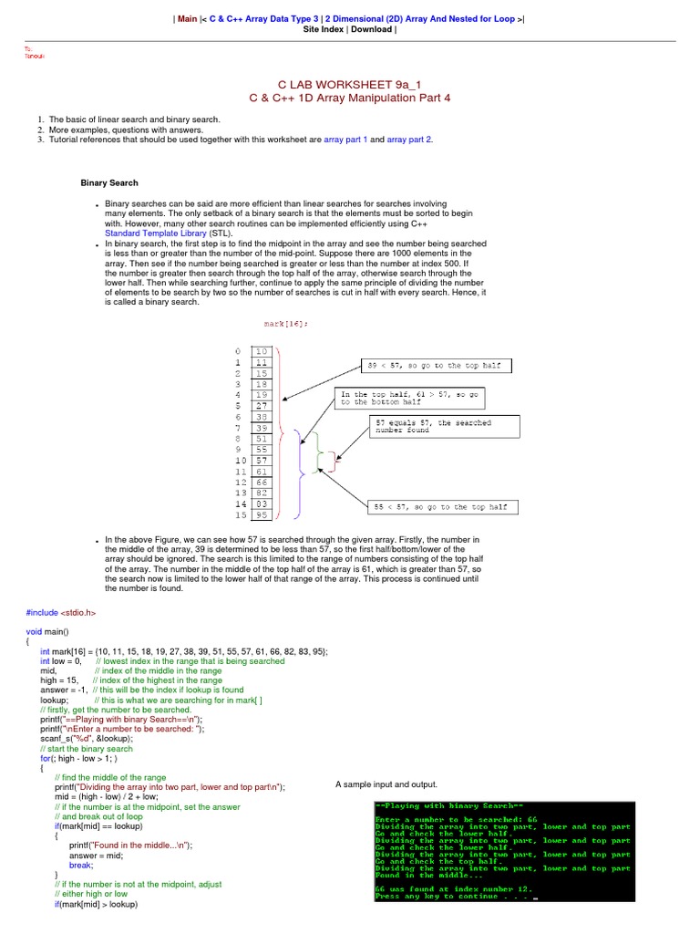 C Lab Worksheet 9A - 1 C & C++ 1D Array Manipulation Part 4 | PDF | Array Data Structure ...