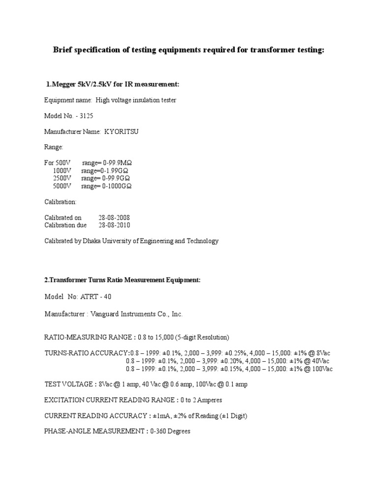 Instrument Report | PDF | Calibration | Transformer