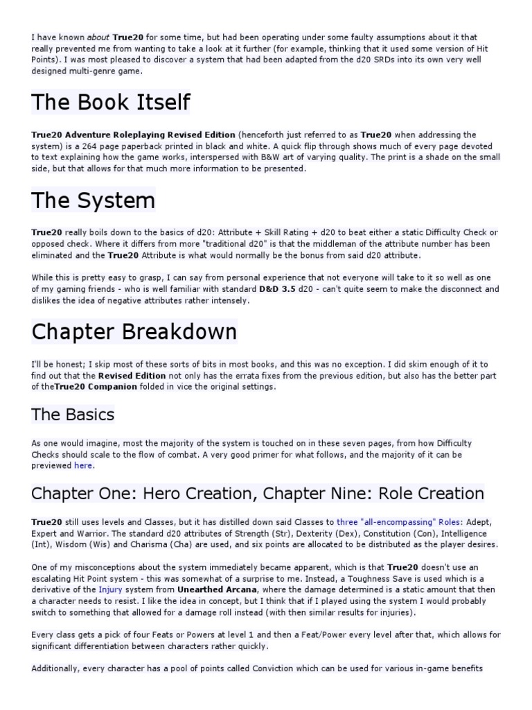 True20 Review | PDF | D20 System | Role Playing Games