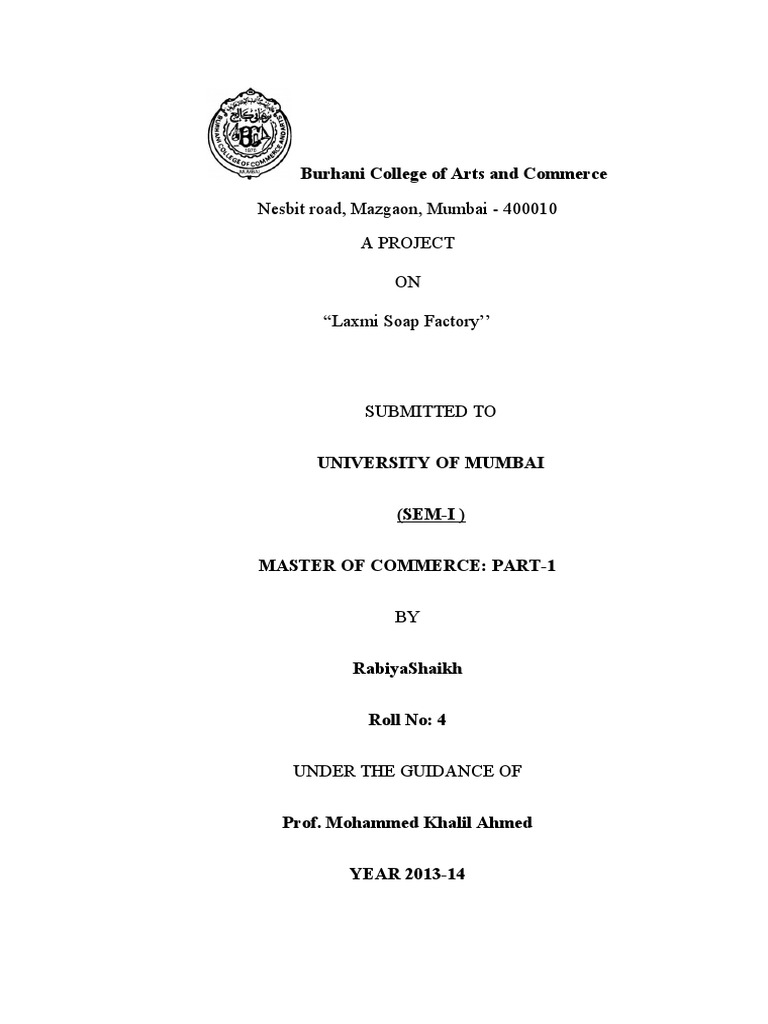 Laxmi Soap Factory Project Report | PDF | Cleaning Products | Cleaning