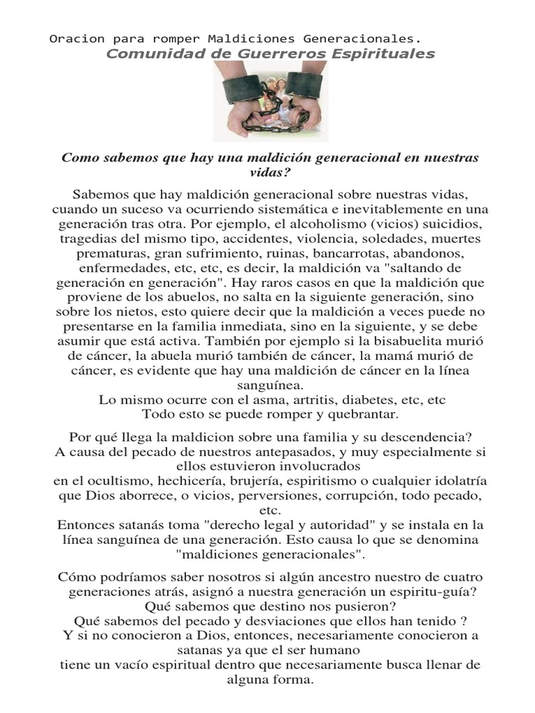 Oracion Para Romper Maldiciones Generacionales Pdf Pecado Cristo