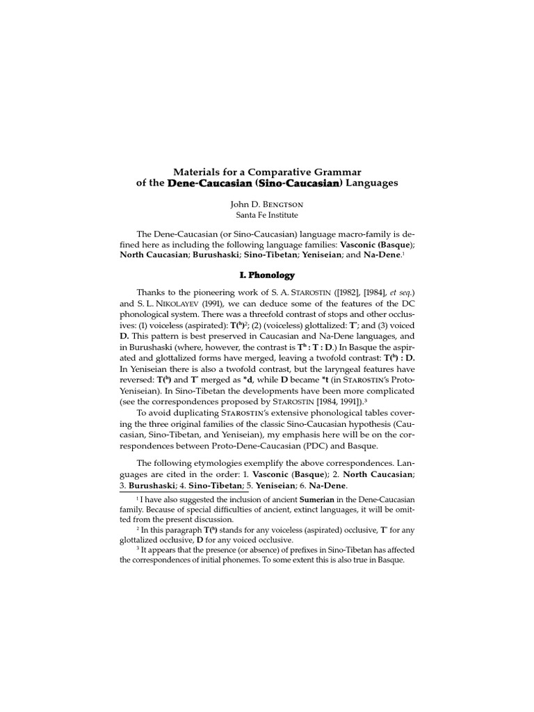 Materials For A Comparative Grammar of The Dene-Caucasian (Sino ...