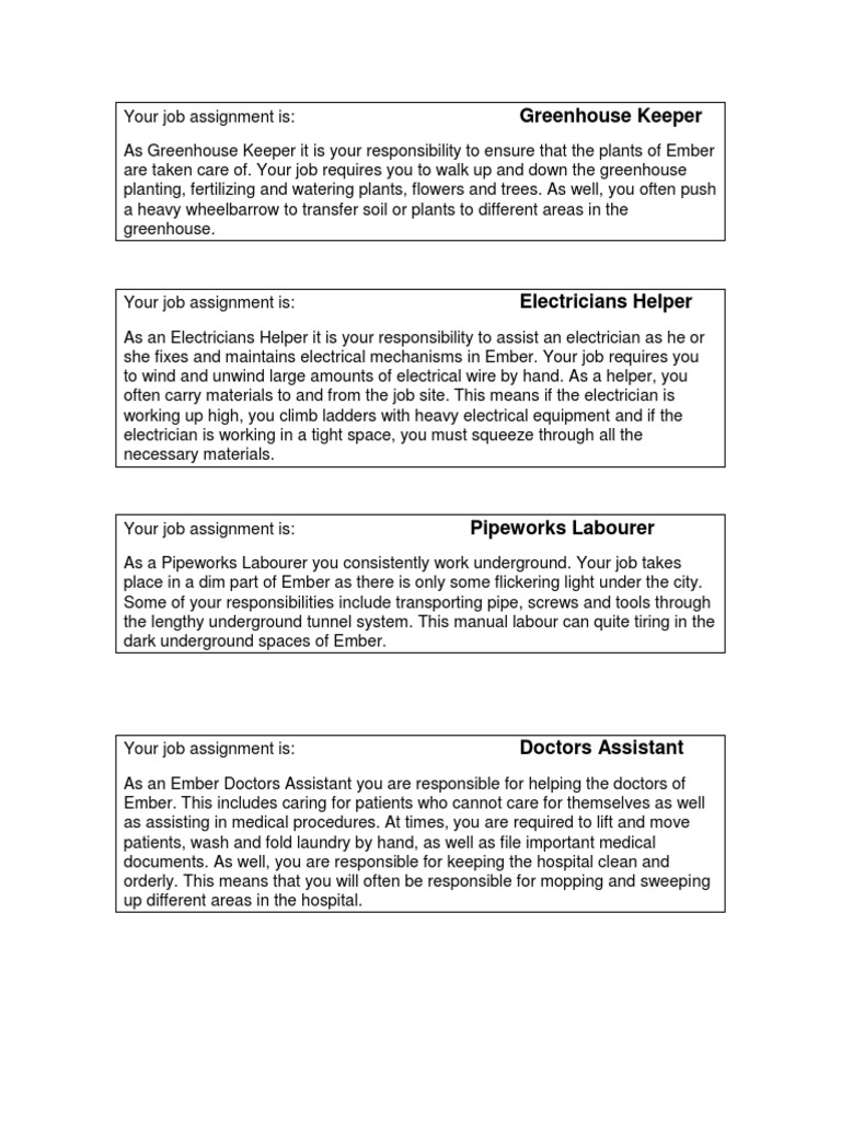 Job Assignments in the City of Ember | PDF