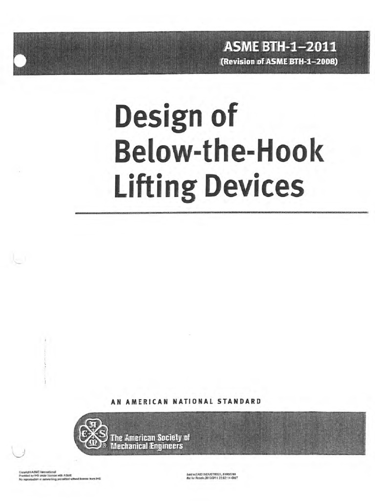 ASME BTH-1-2011 Design of Below The Hook Lifting Devices Reduced | PDF