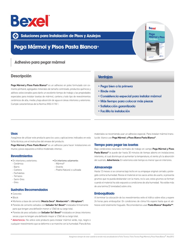 Pega Marmol y Pisos | PDF | Cemento | Adhesión