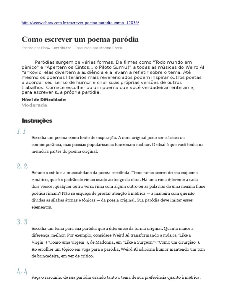 Como Escrever Um Poema Paródia - Odt | PDF | Paródia | Poesia