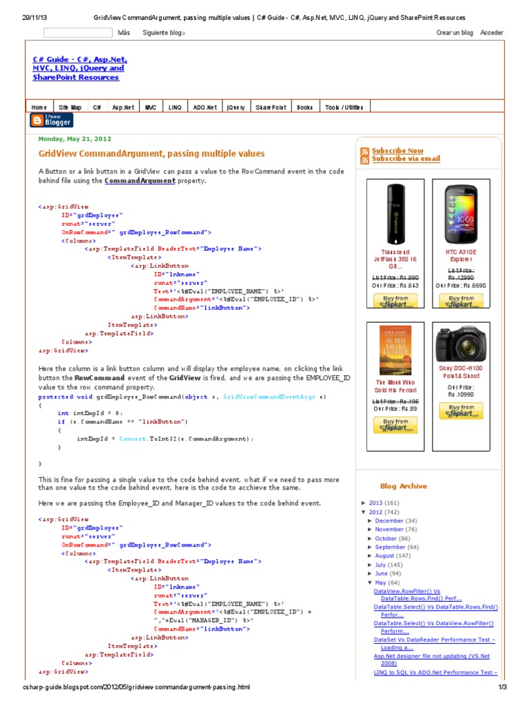 GridView CommandArgument, Passing Multiple Values - C# Guide - C#, ASP ...