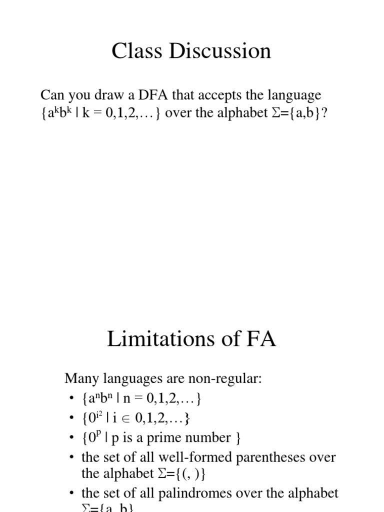 Class Discussion: Can You Draw A DFA That Accepts The Language (A B - K ...