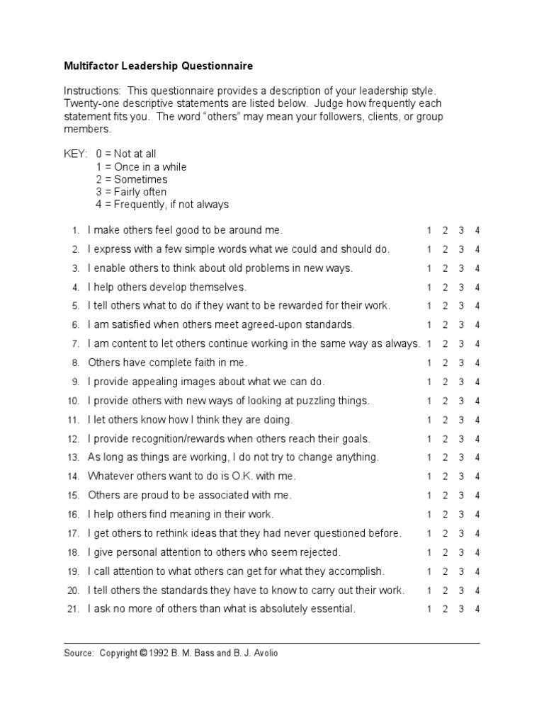 Multifactor Leadership Questionnaire | PDF | Applied Psychology ...