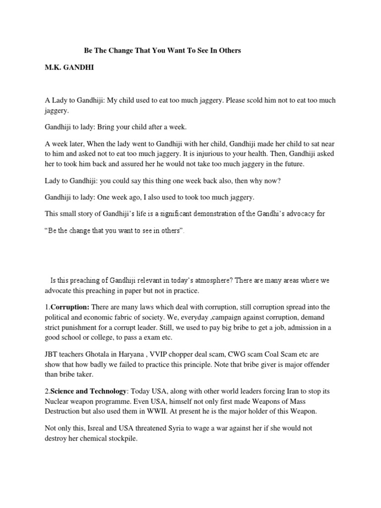 Gandhi's Call for Personal Change | PDF | Mahatma Gandhi | Social ...