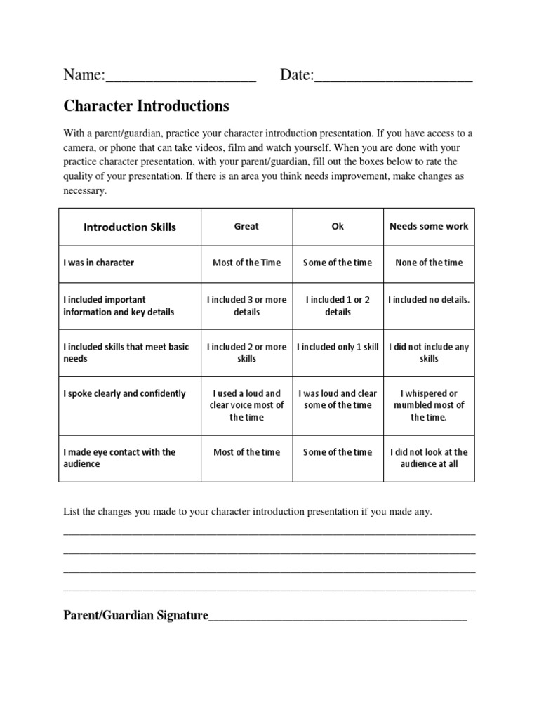 Character Introduction Practice Guide | PDF