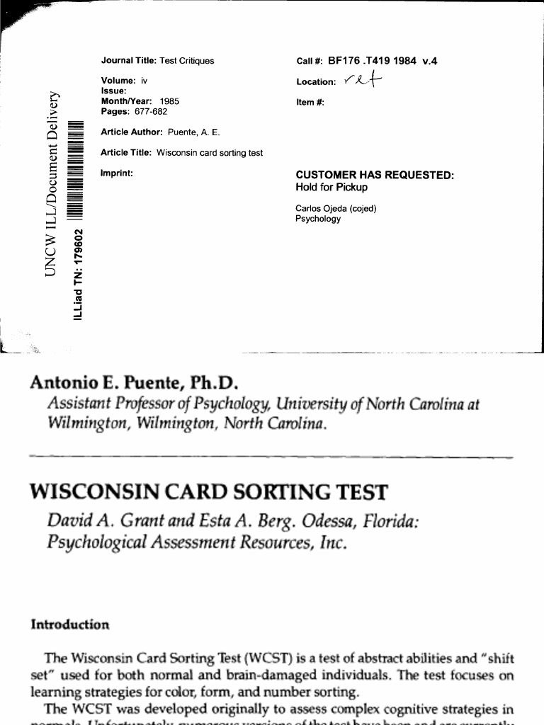 1985 Wisconsin Card Sorting Test | PDF