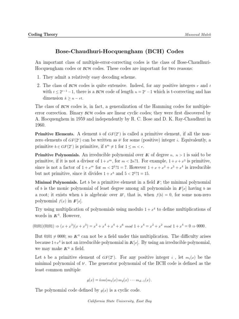 BCH Codes | Download Free PDF | Encodings | Functions And Mappings