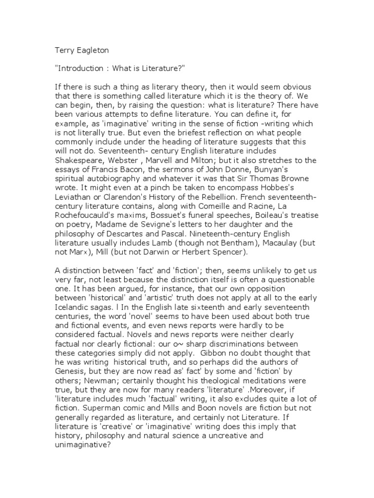 Terry Eagleton - What Is Literature | PDF | Ideologies | Truth
