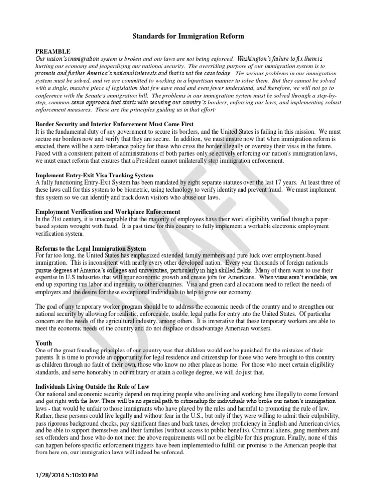 Draft Standards For Step-by-Step Immigration Reform | PDF