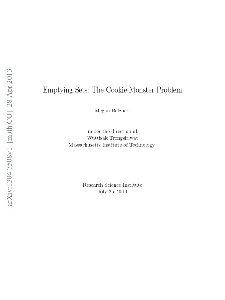 Math Cookie-Monster-Problem ArXiv 1304.7508v1 | PDF | Integer | Sequence