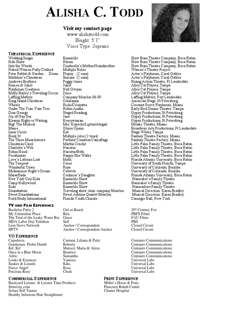 Alisha Todd Weebly Resume | PDF | Performing Arts | Entertainment